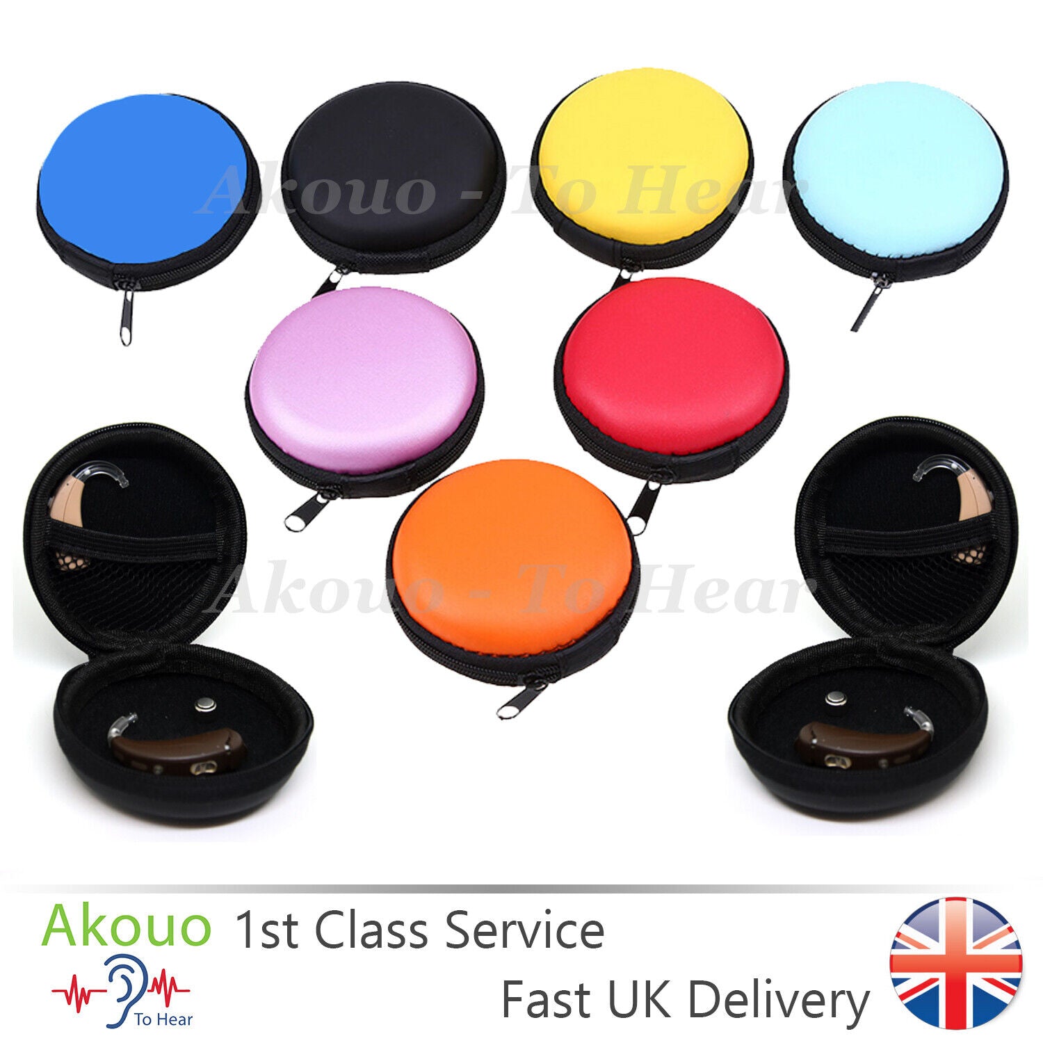 Hearing Aid Case Round Zip Storage Hard Carry Case Holder Heavy Duty B ...